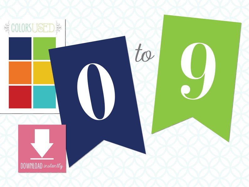 Printable Pennant Banner That Includes Numbers 0 Through 9: Colorful ...
