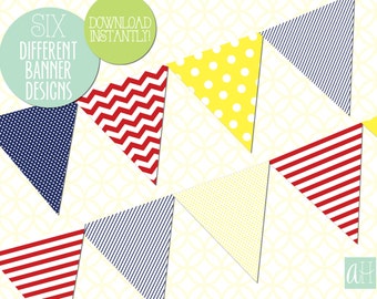 Printable Assorted Pennant Flag Banner: Black instant Digital - Etsy