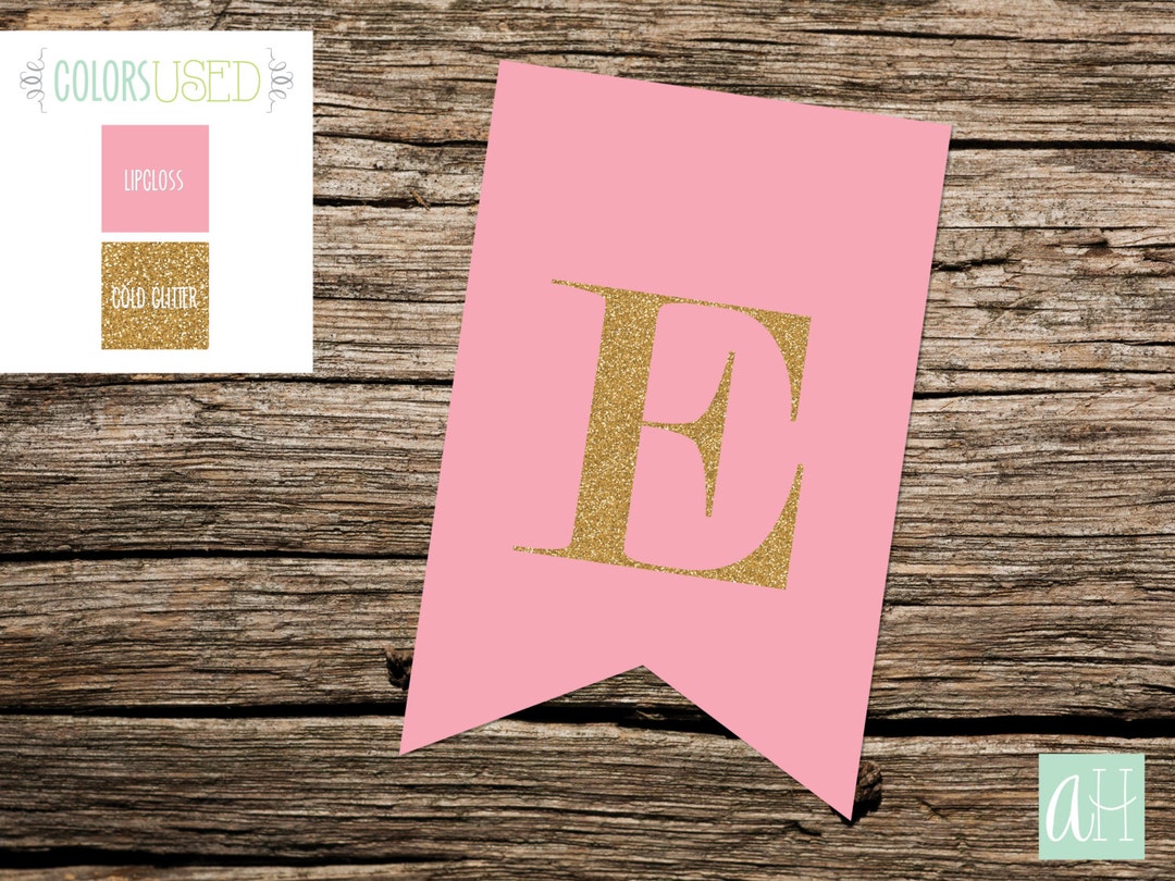 Printable "e" Pennant Banner: Instant Download, Pink and Gold Glitter ...
