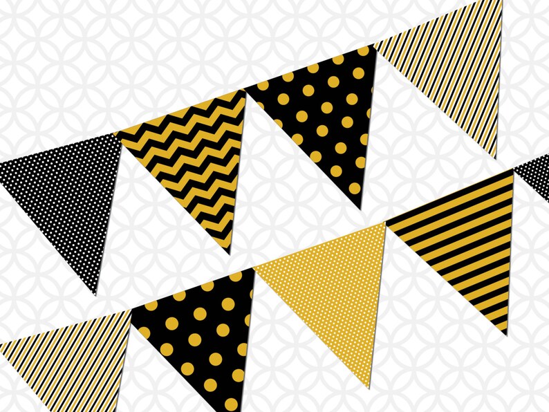 Printable Assorted Pennant Flags: Black and Gold Banner (instant ...
