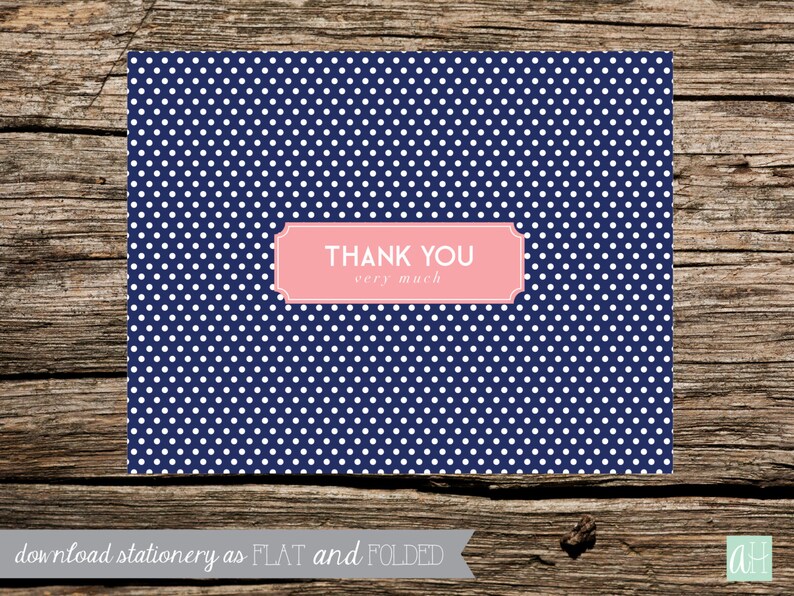 Printable Polka Dot Thank You Card: Instant Download as Flat and Folded ...
