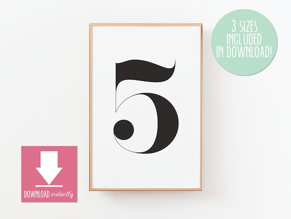 Printable Number 5: Instant Download 3 Sizes 8.5in x 11in | Etsy