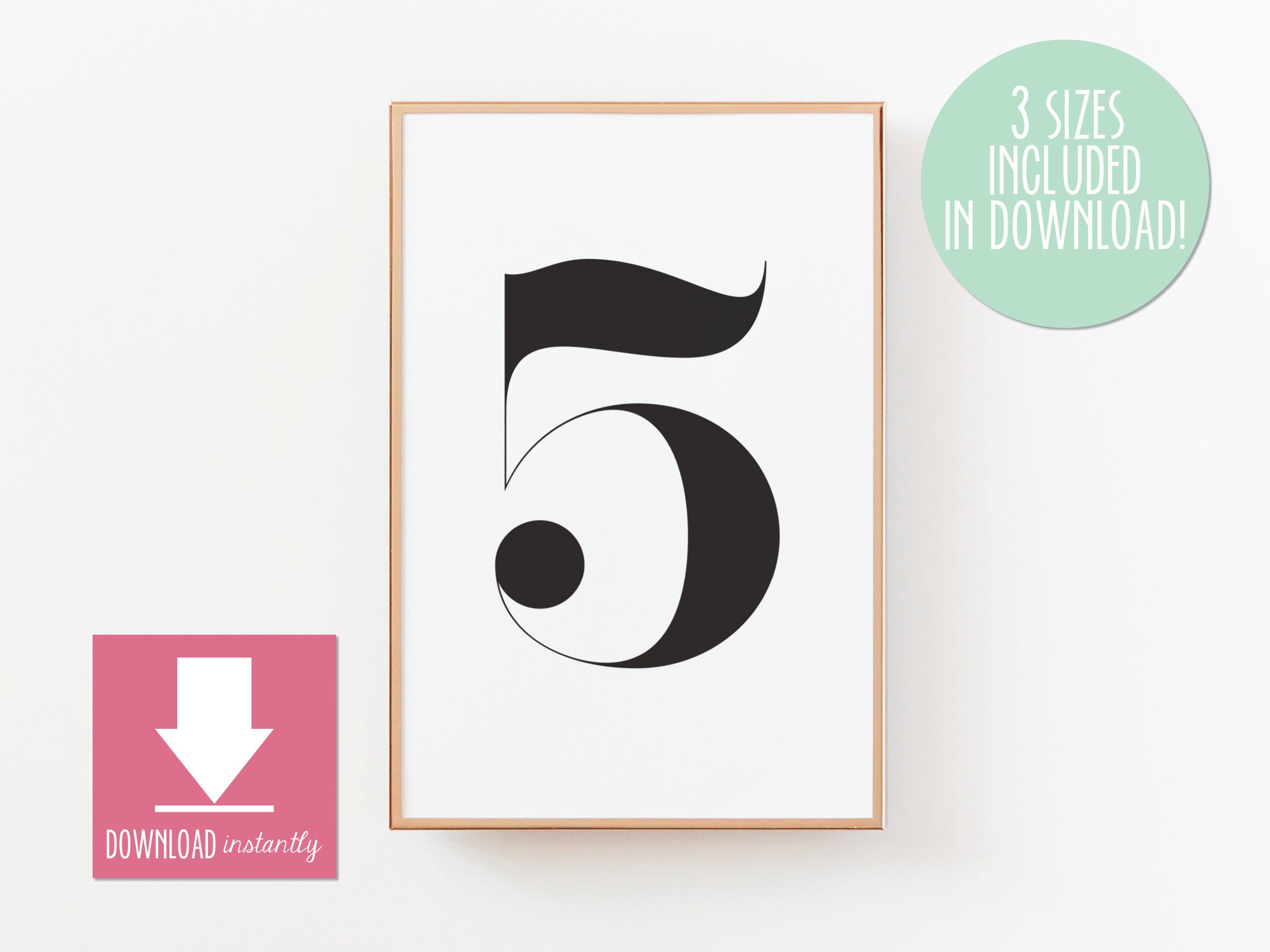 Printable Number 5: Instant Download 3 Sizes, 8.5in X 11in Printable Number 5: Instant Download 3 Sizes, 8.5in X 11in