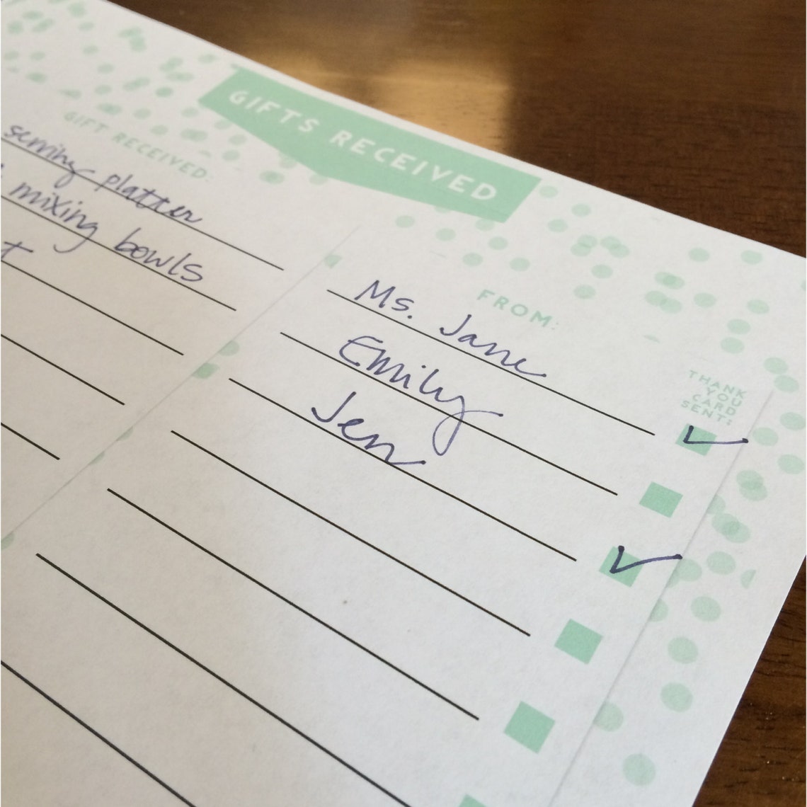 Printable Gifts Received Log With Thank You Card Sent | Etsy