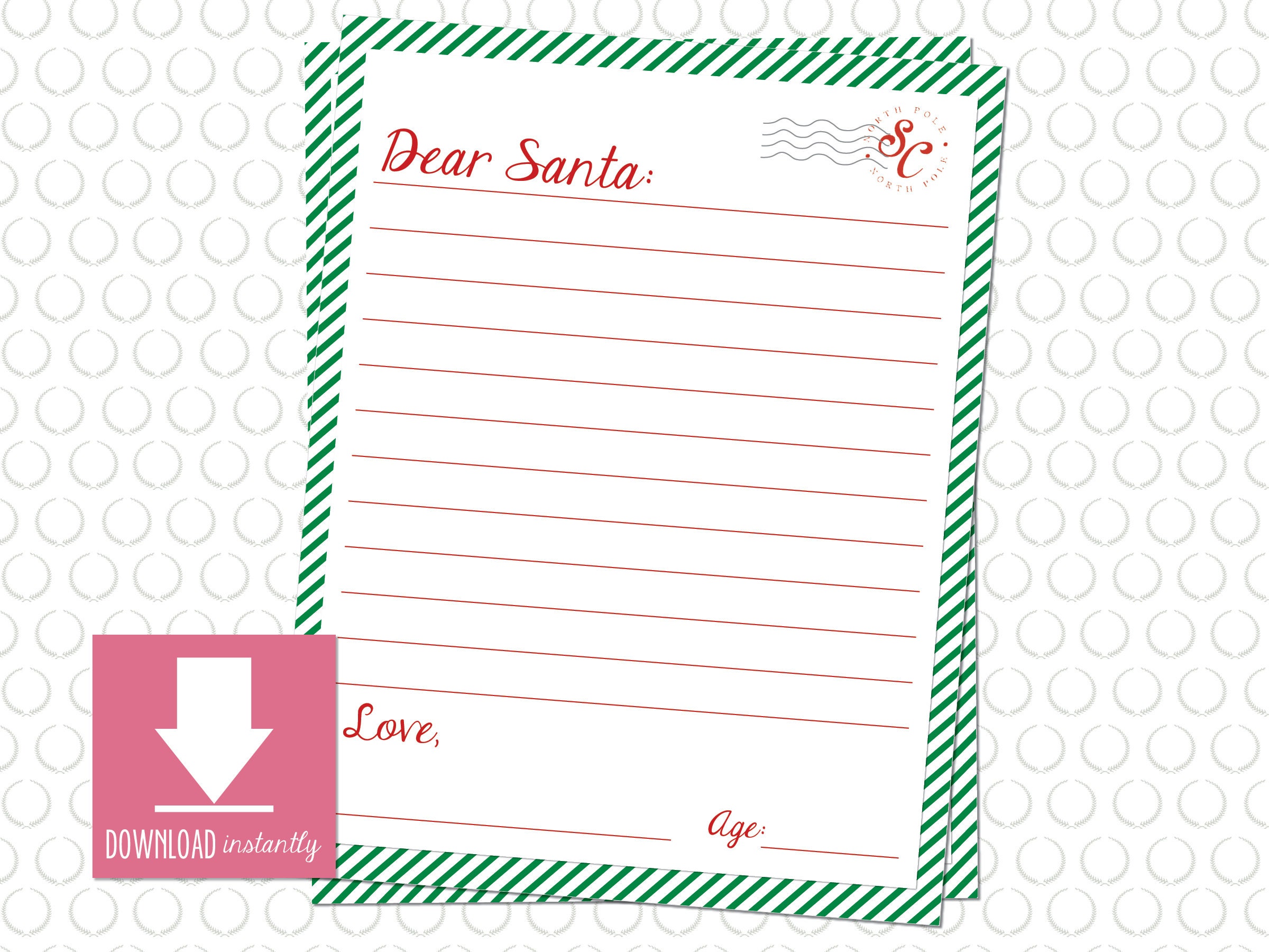 Printable Dear Santa Letterhead With Evergreen Stripes - Etsy