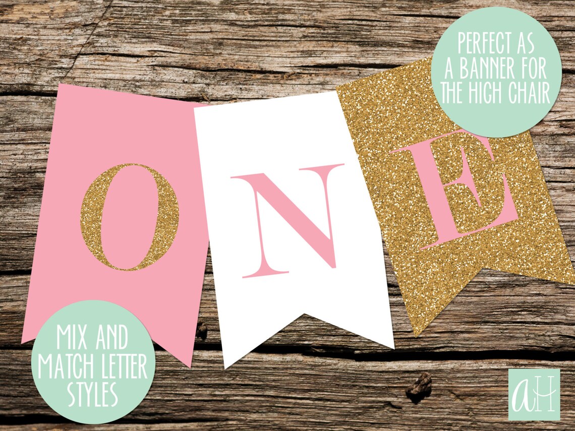 Printable "w" Pennant Banner: Instant Download, Pink and White, Mix and ...