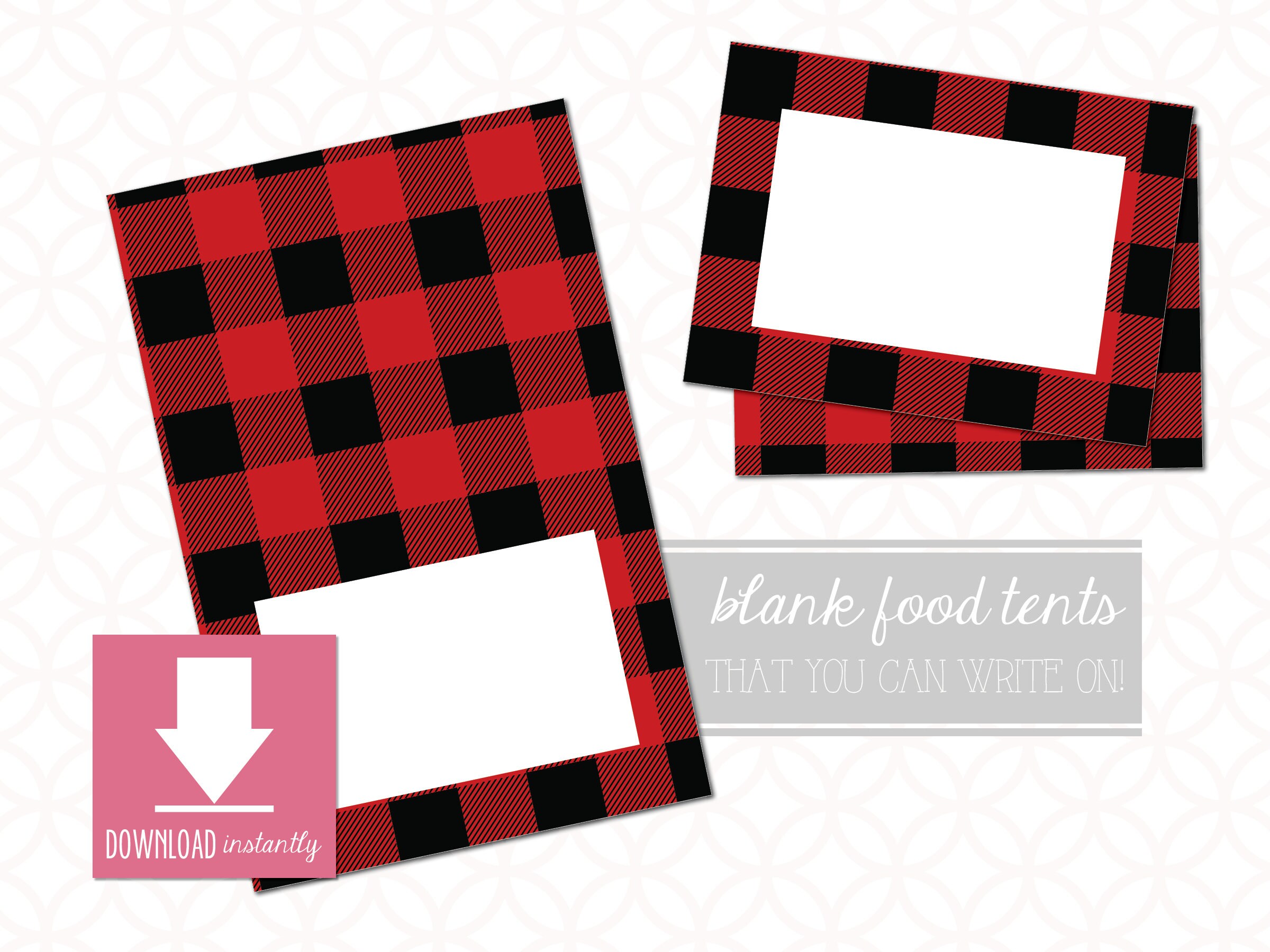 Printable Red Buffalo Plaid Food Table Tent Cards Place Cards: Instant ...