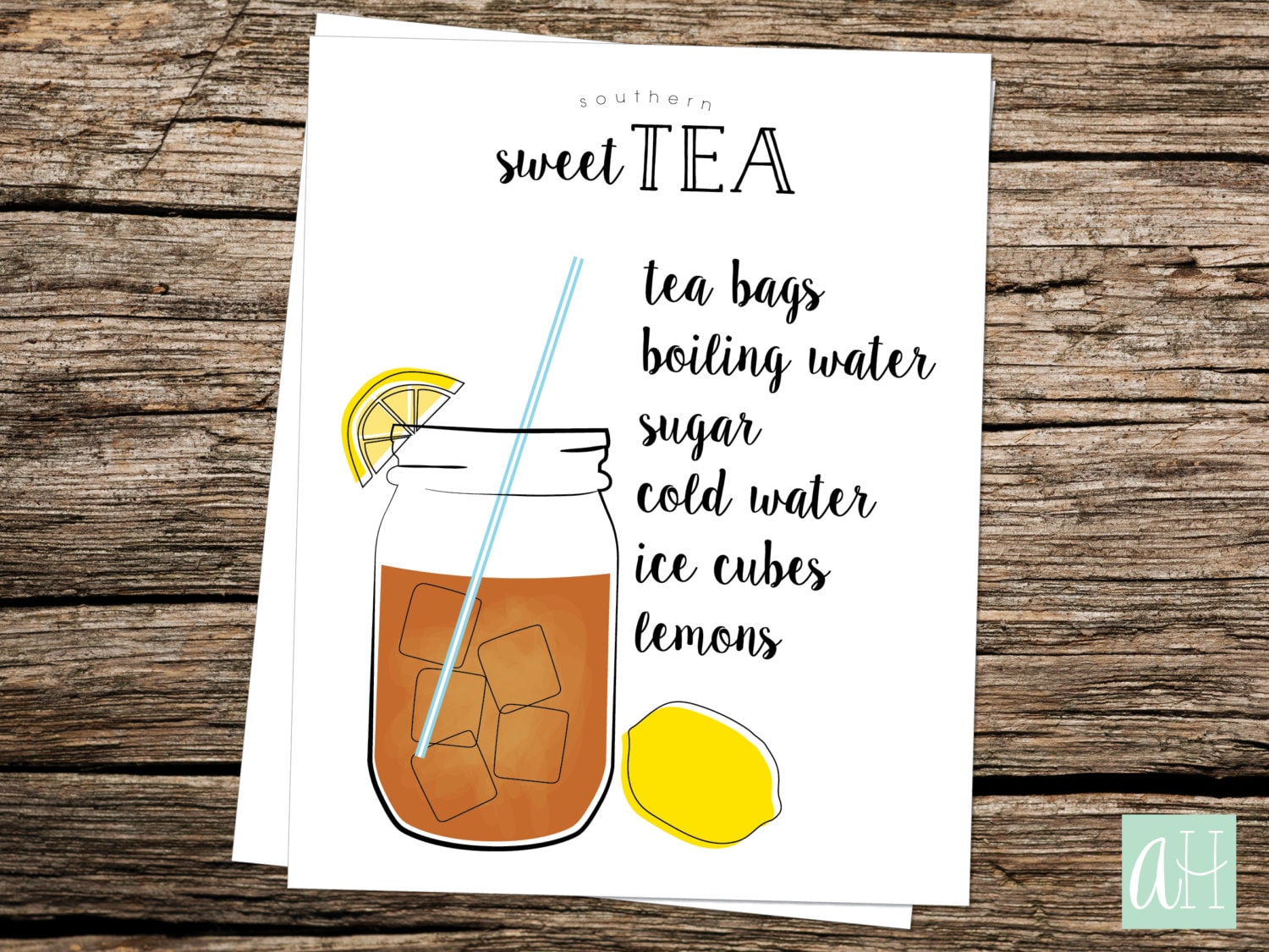 Printable Southern Sweet Tea Recipe Sign: Instant Download as an 8.5in ...