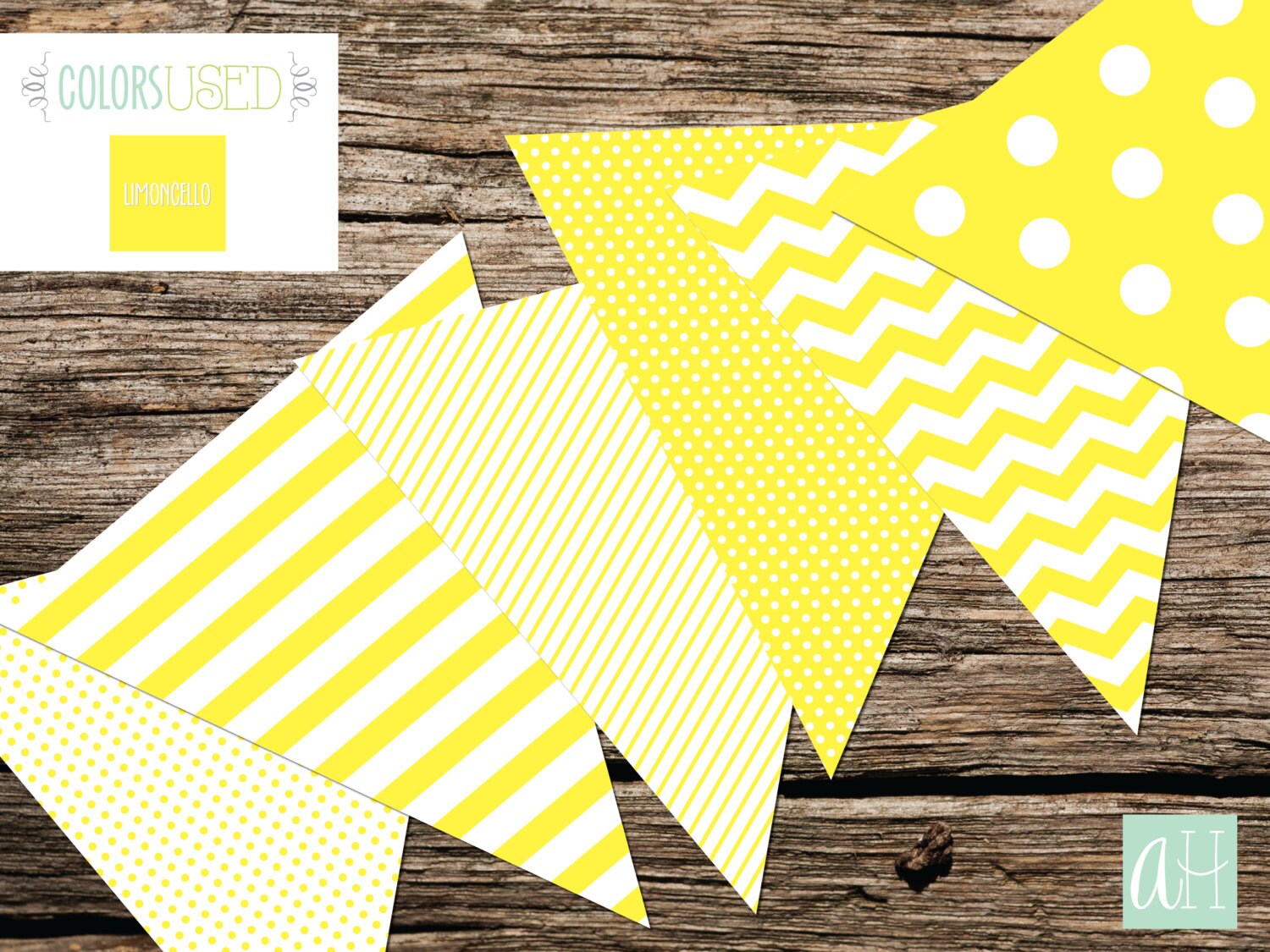 Printable Assorted Pennant Flag Banner: Limoncello Yellow instant ...