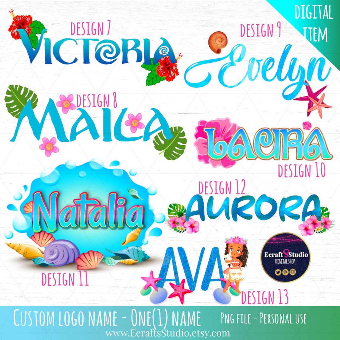 Personalized Moana Logo Name, Custom Moana Logo Name, Moana Inspired ...