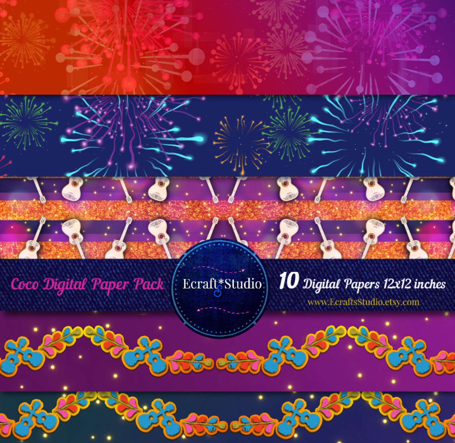 Coco Movie Digital Paper Pack - Day of the Dead Digital Paper - 10 Jpgs ...