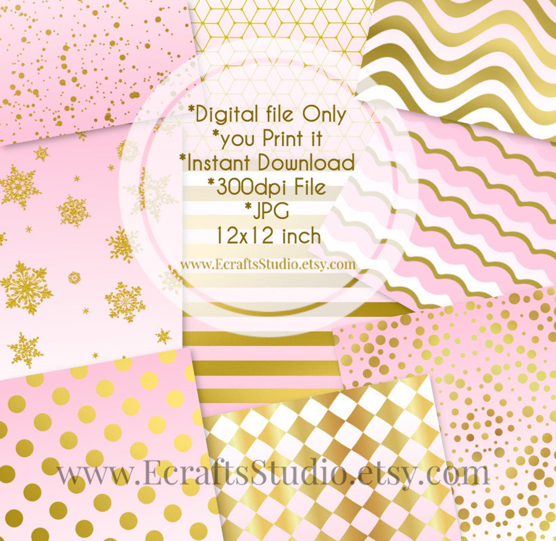 Ombre Pink White Gold Digital Paper Pink White Gold Patterns Gold Ombre ...
