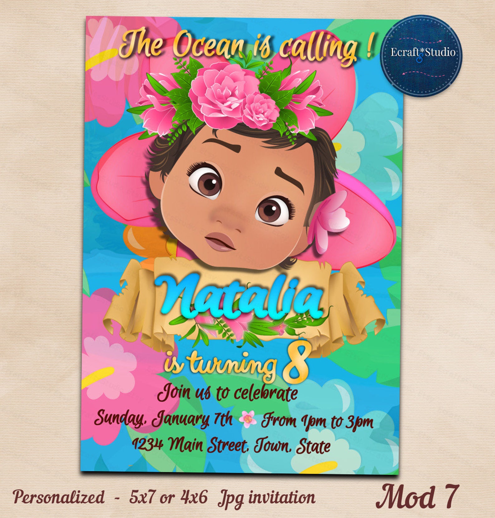 Moana Baby Printable Invitation Moana Princess Digital - Etsy