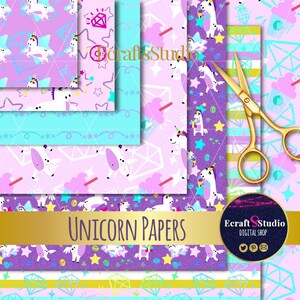 Unicorn Digital Paper, Unicorn Paper Pack, Unicorn Backgrounds, Rainbow ...