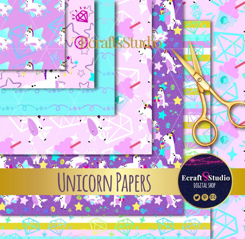 Unicorn Digital Paper Unicorn Paper Pack Unicorn | Etsy