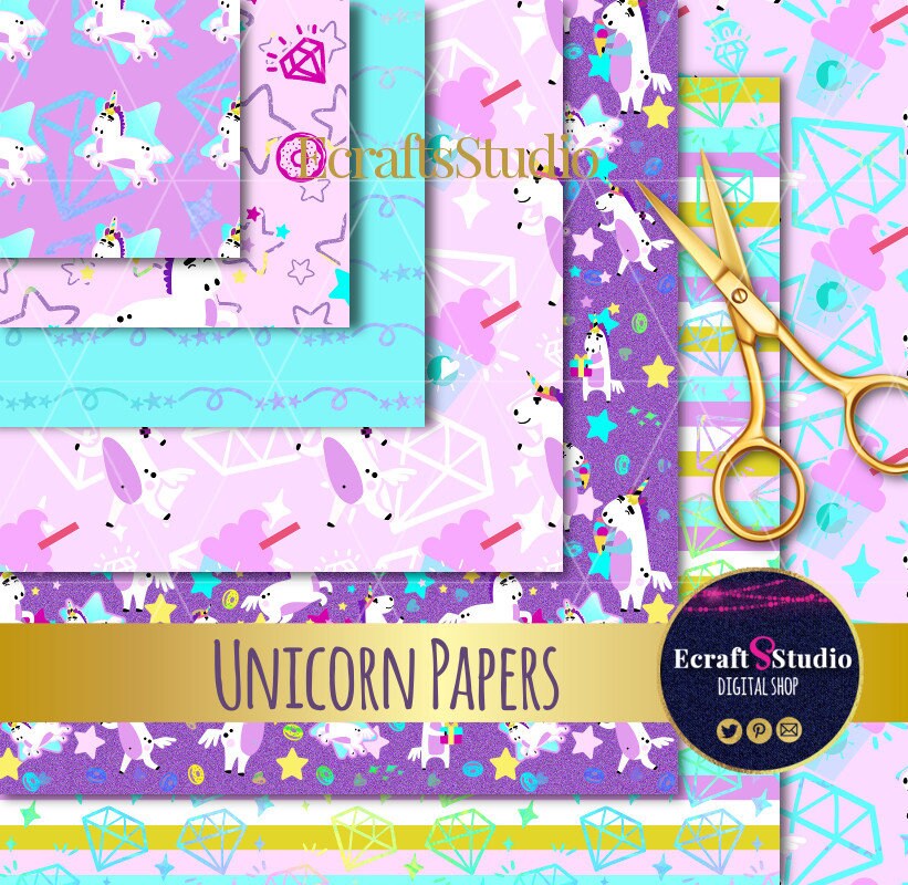 Unicorn Digital Paper , Unicorn Paper Pack, Unicorn Backgrounds ...