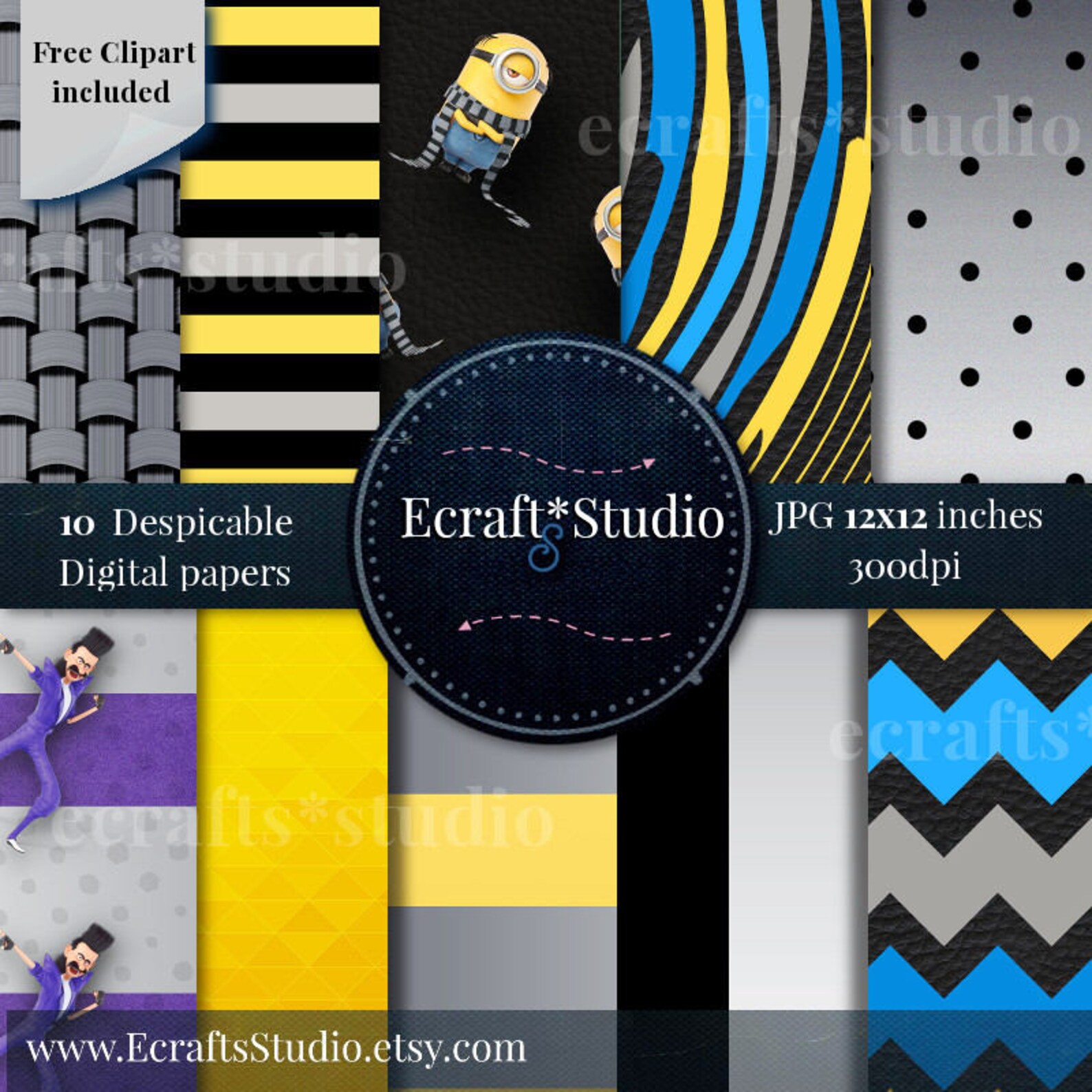 Despicable Me 3 Digital Paper 10 Papers Clipart Birthday Minions 12x12 ...
