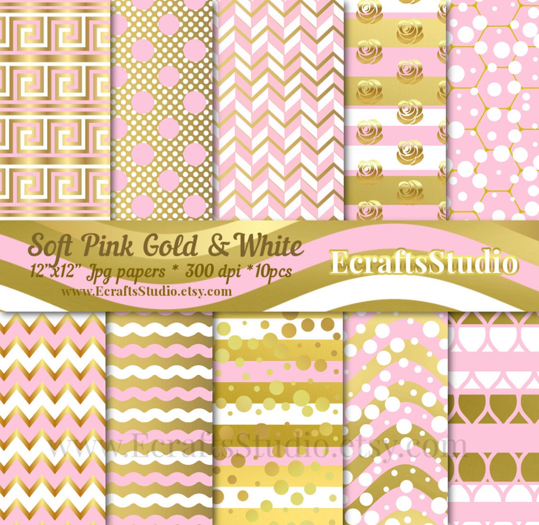 White Pink Gold Digital Paper -10 Pink Gold White Backgrounds - Gold ...