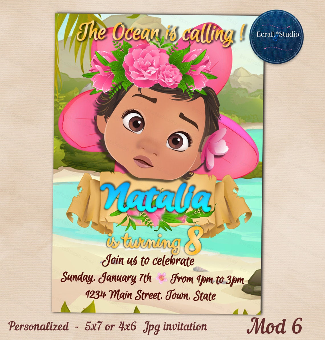 Moana Baby Printable Invitation Moana Princess Digital - Etsy