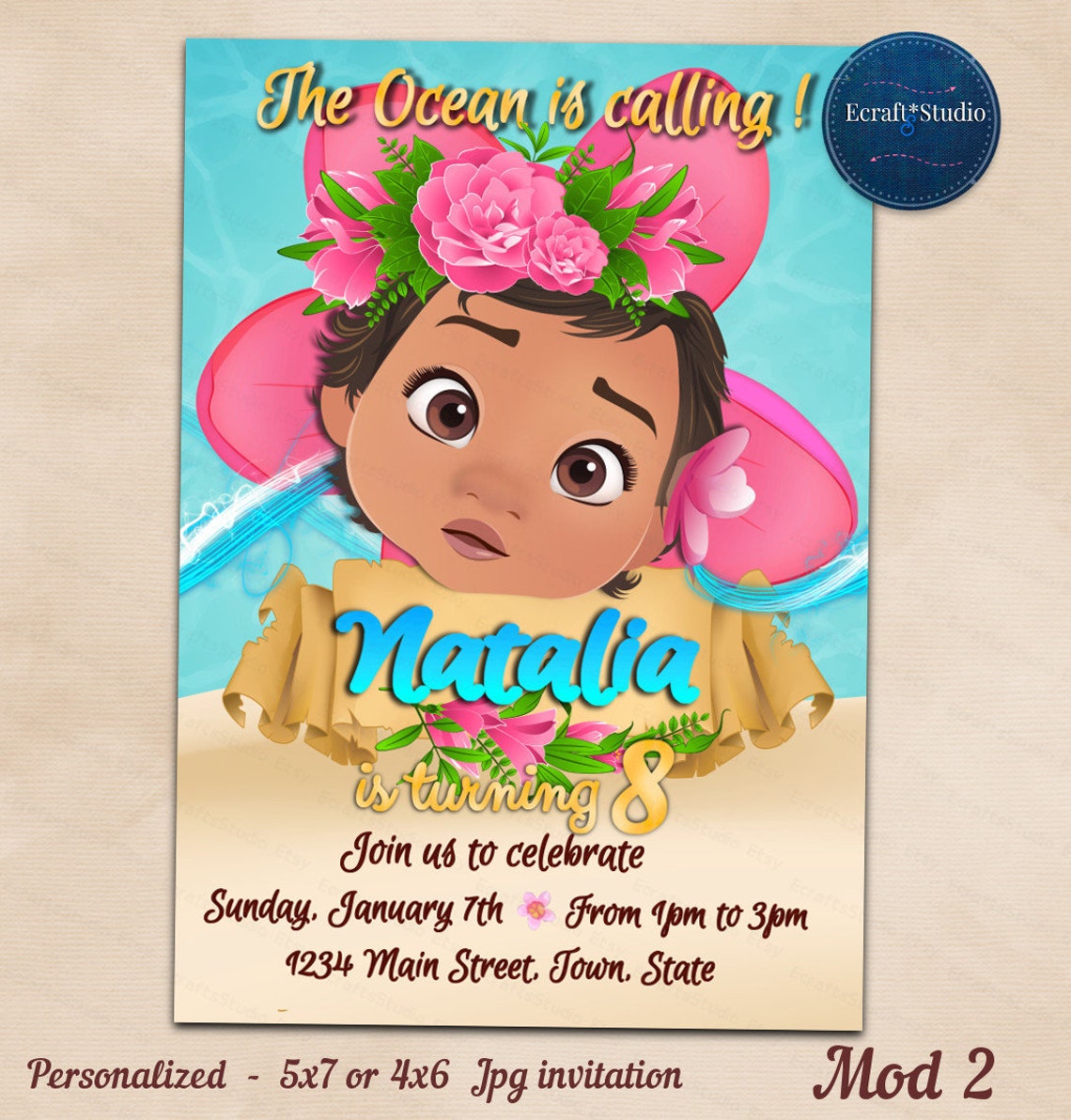 Moana Baby Printable Invitation Moana Princess Digital - Etsy