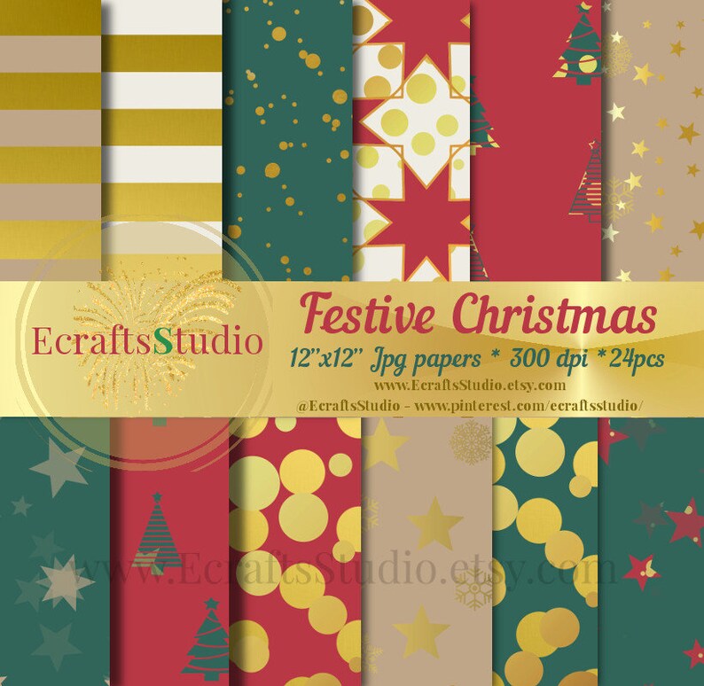 Gold Christmas Papers New Year's Eve Papers Gold Red Green Christmas ...