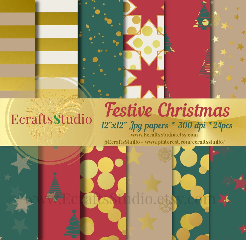 Gold Christmas Papers New Year's Eve Papers Gold Red Green Christmas ...