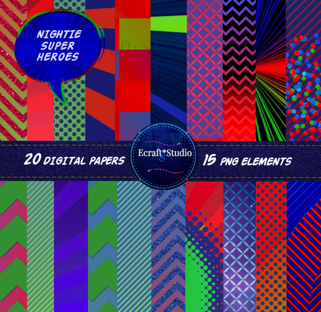 Super Hero Digital Paper, Superheroes Digital Clipart, Nightie Hero ...