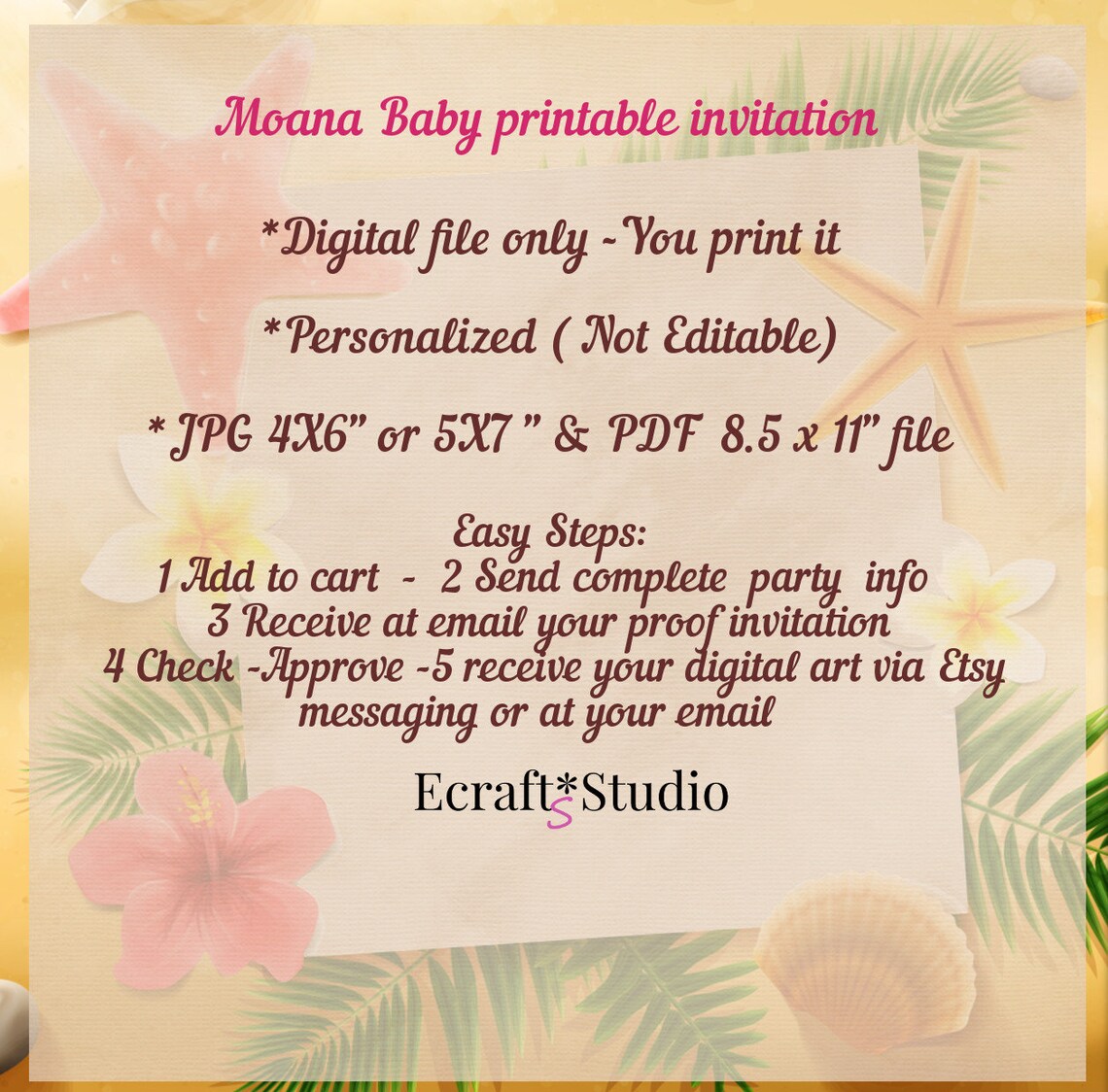 Moana Baby Printable Invitation Moana Princess Digital - Etsy