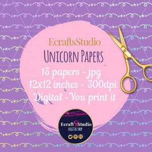 Unicorn Digital Paper, Unicorn Paper Pack, Unicorn Backgrounds, Rainbow ...