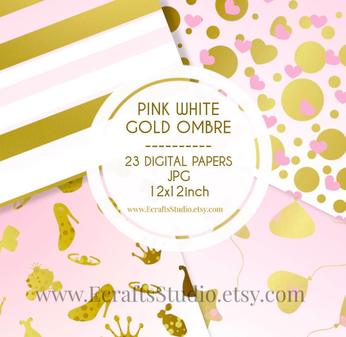 Ombre Pink White Gold Digital Paper Pink White Gold Patterns Gold Ombre ...