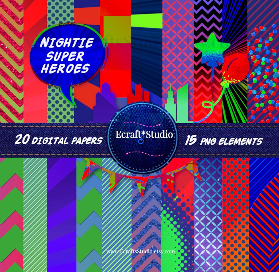 Super Hero Digital Paper, Superheroes Digital Clipart, Nightie Hero ...