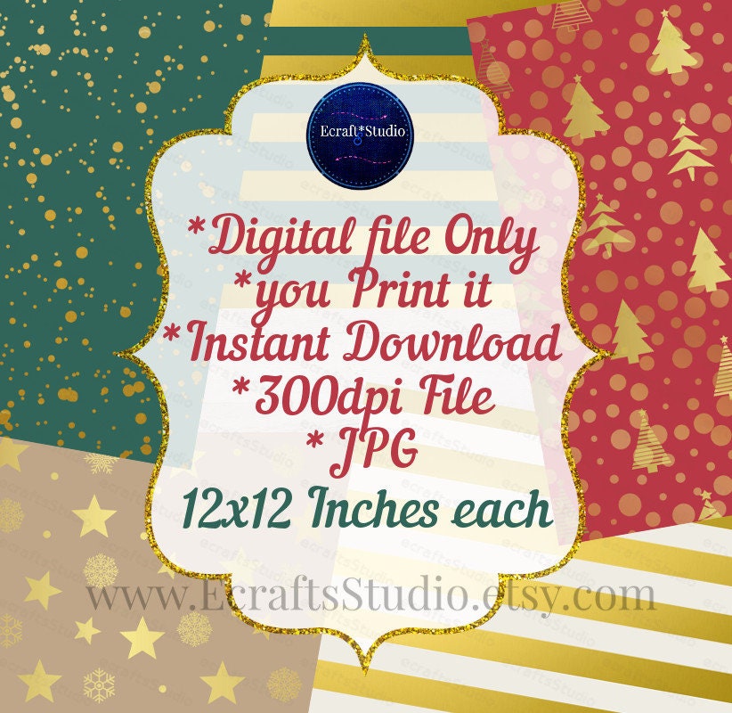 Gold Christmas Papers New Year's Eve Papers Gold Red Green Christmas ...