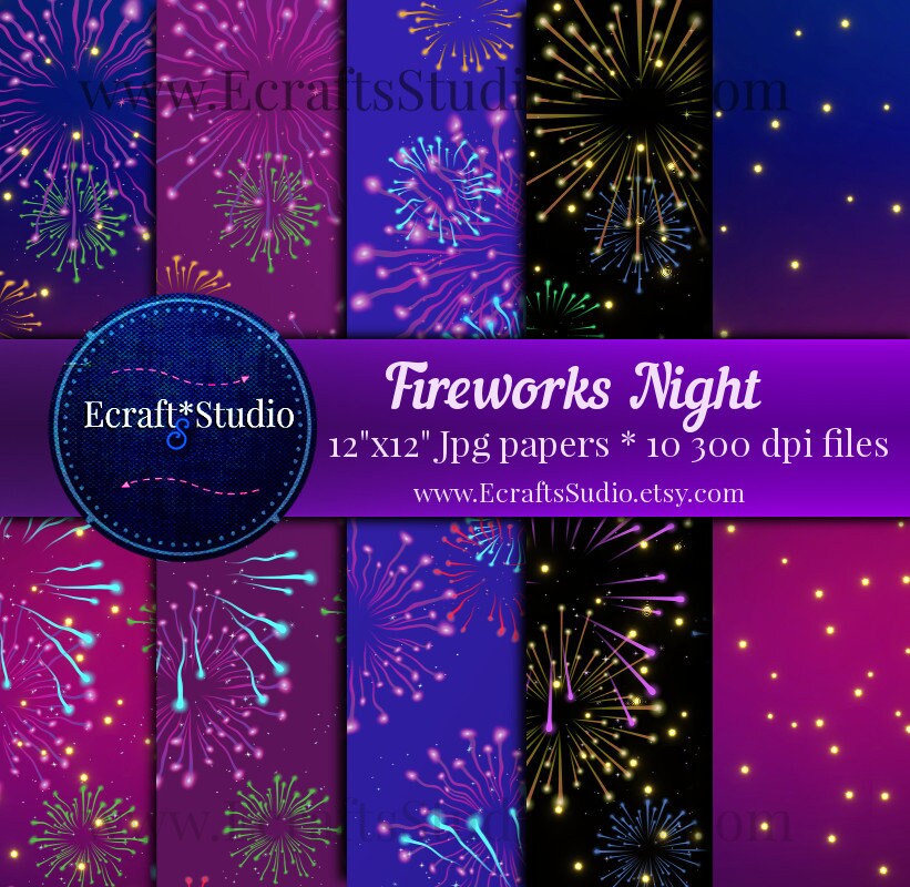 Fireworks Digital Paper Firecrackers Scrapbook Papers Celebration ...