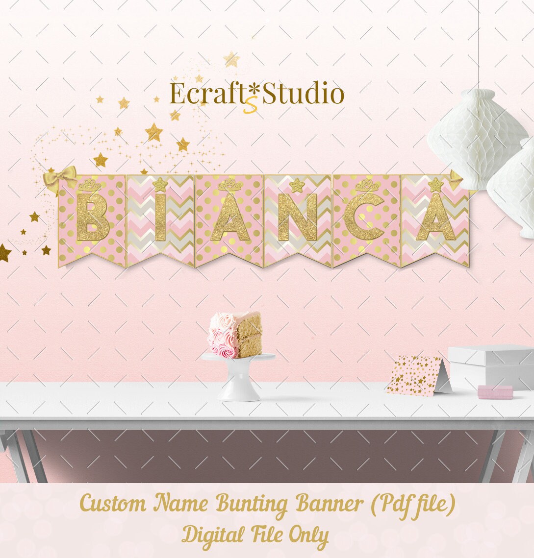 Custom Name Printable Bunting Banner Any Name Pink Gold - Etsy