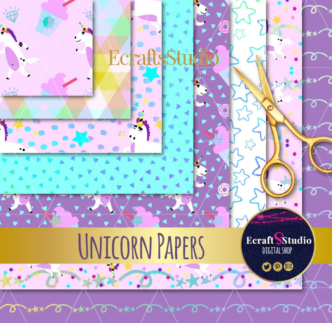 Unicorn Digital Paper Unicorn Paper Pack Unicorn | Etsy