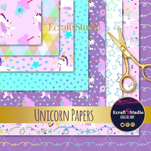 Unicorn Digital Paper, Unicorn Paper Pack, Unicorn Backgrounds, Rainbow ...