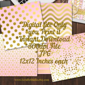 Ombre Pink White Gold Digital Paper - Pink White Gold Patterns - Gold ...