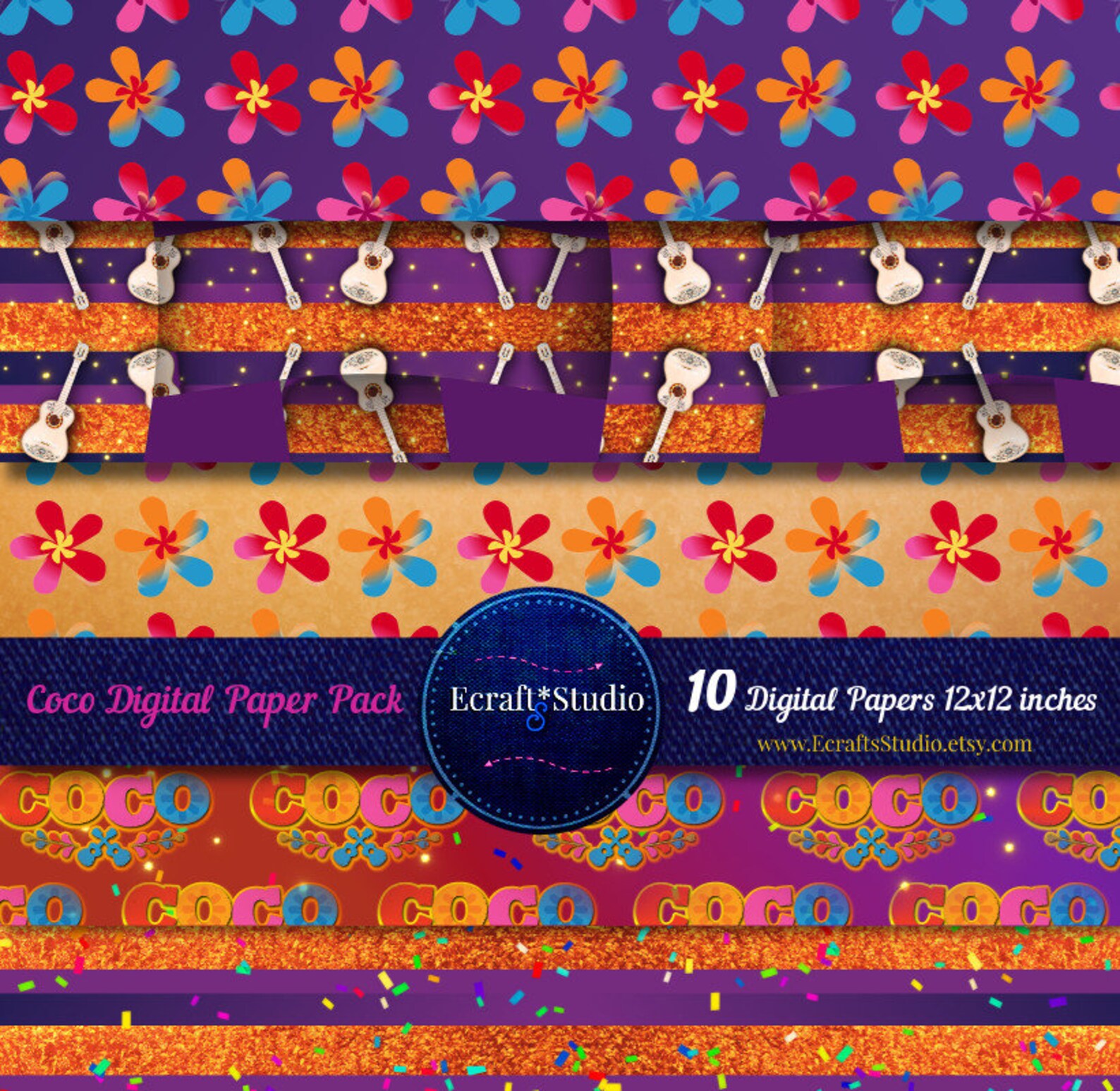 Coco Movie Digital Paper Pack - Day of the Dead Digital Paper - 10 Jpgs ...