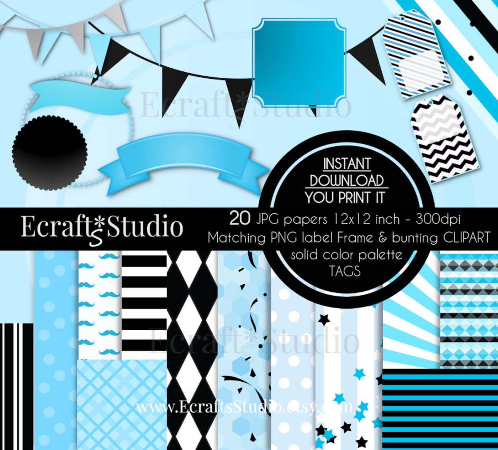 Baby Boy Digital Paper, Baby Boy Digital Clipart, Baby Boy Printable ...
