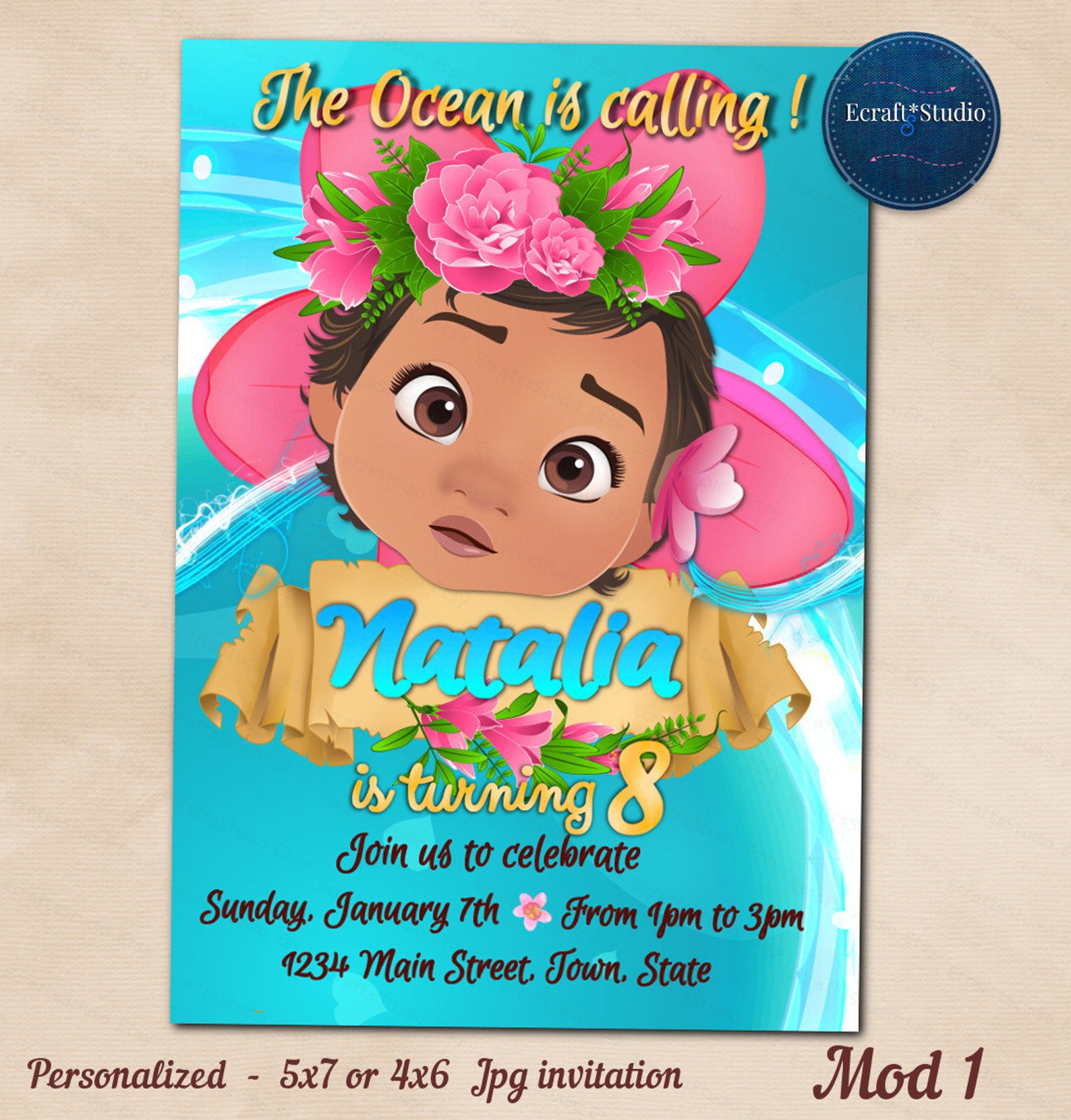 Moana Baby Printable Invitation Moana Princess Digital - Etsy