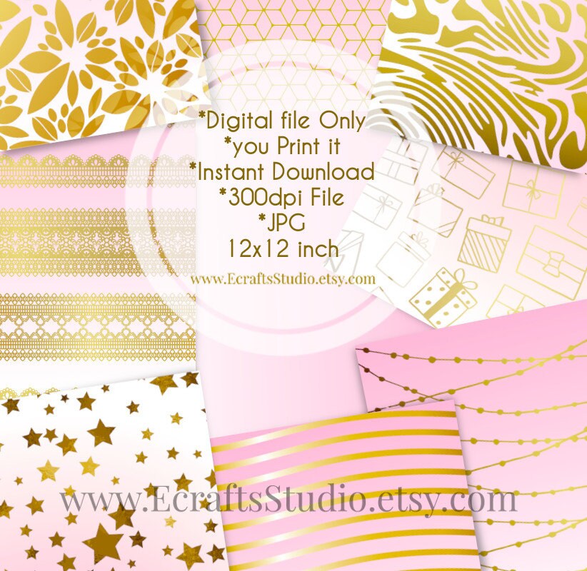 Ombre Pink White Gold Digital Paper Pink White Gold Patterns Gold Ombre ...