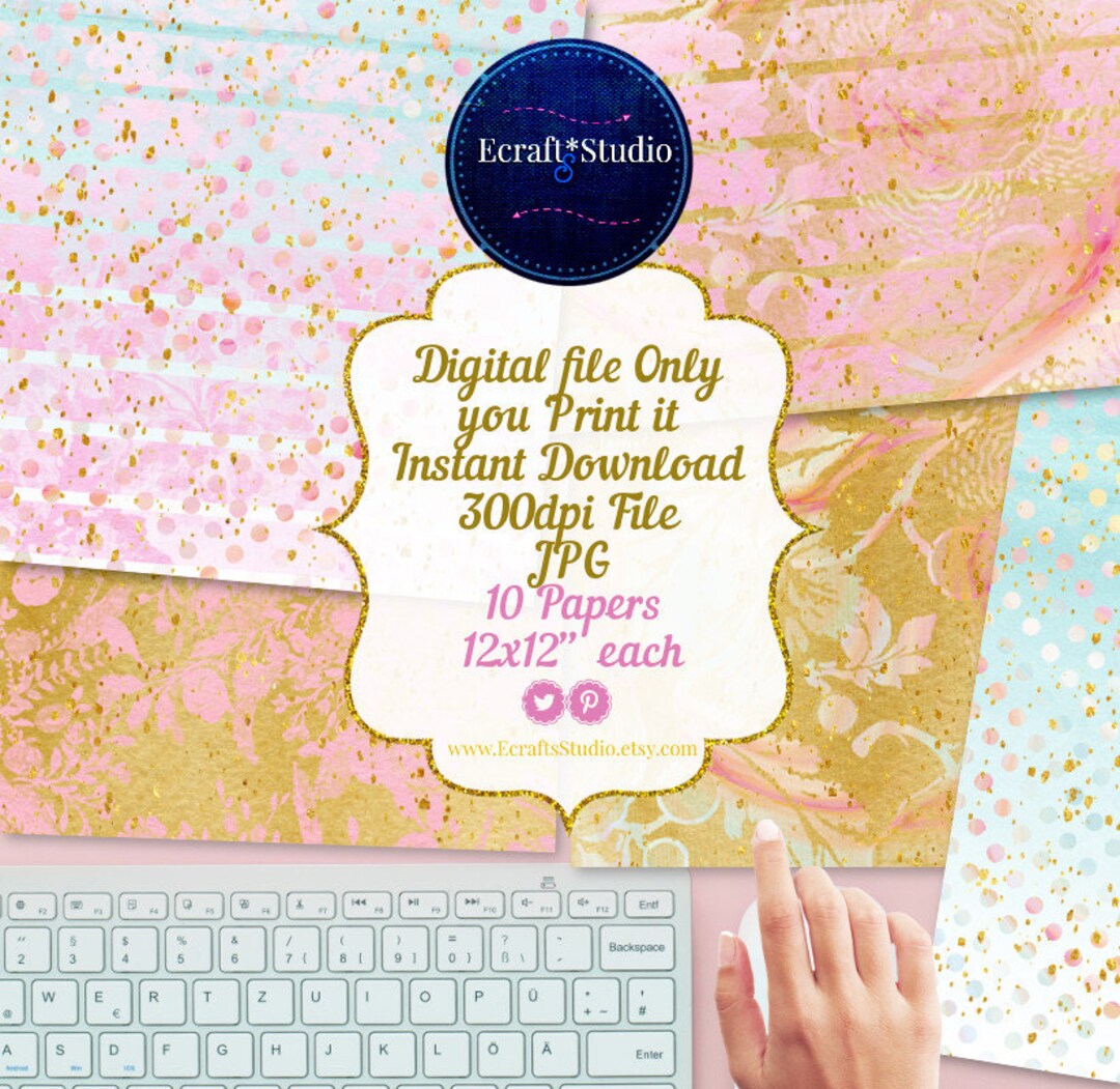 Gold Watercolor Flowers Digital Papers Glitter Watercolor - Etsy