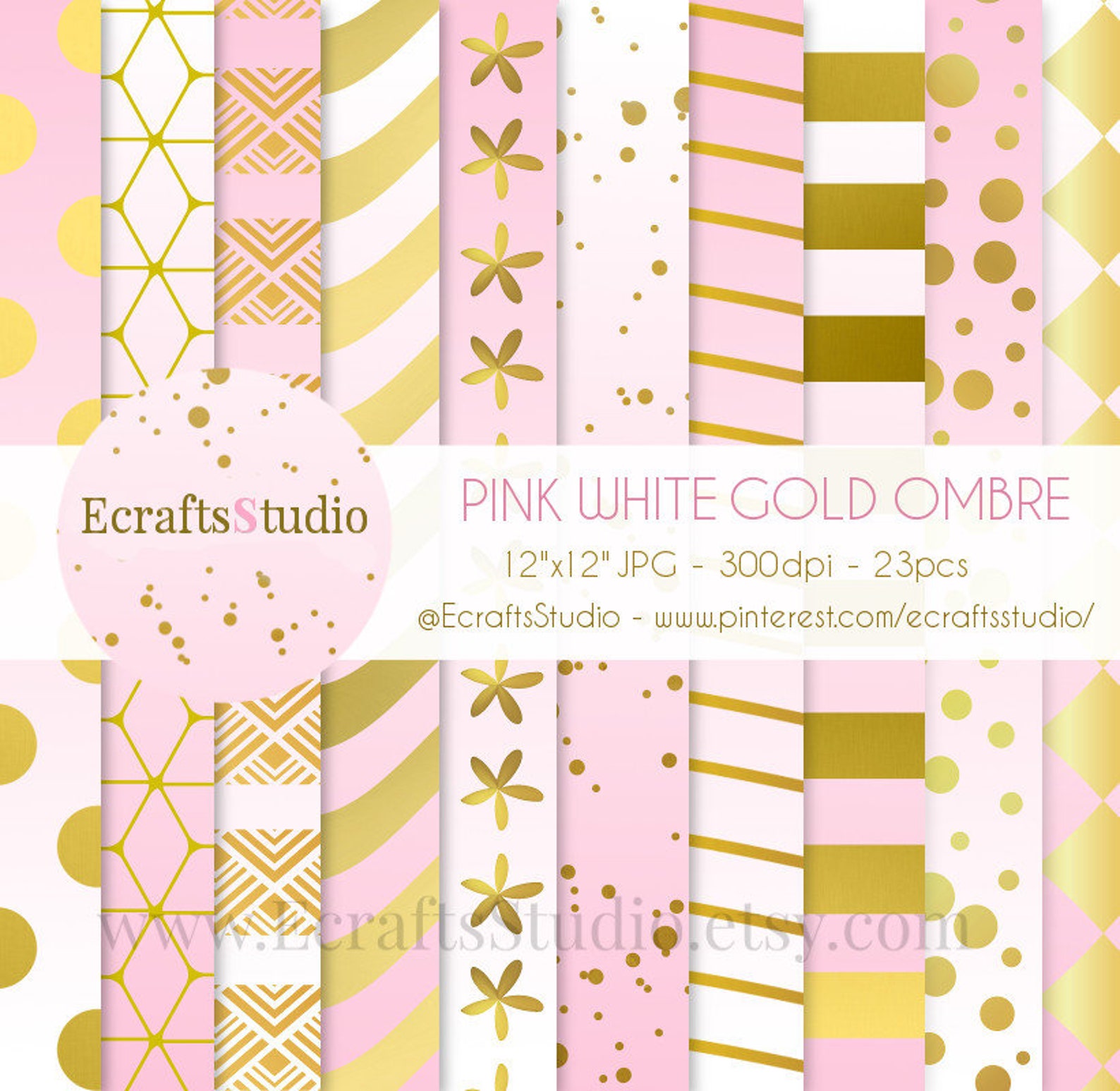 Ombre Pink White Gold Digital Paper Pink White Gold Patterns Gold Ombre ...