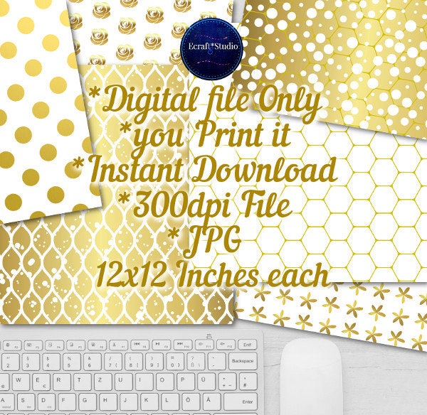 White and Gold Digital Paper Gold White Patterns Gold and - Etsy