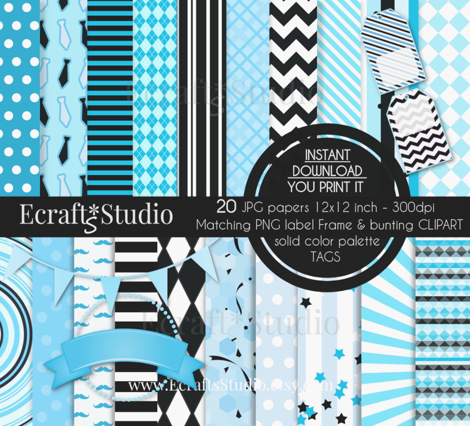 Baby Boy Digital Paper, Baby Boy Digital Clipart, Baby Boy Printable ...