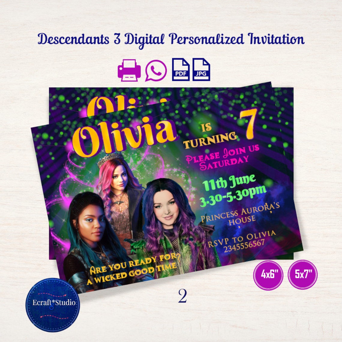 Descendants 3 Party Invitations 5x7 4x6 Invite Thank You - Etsy