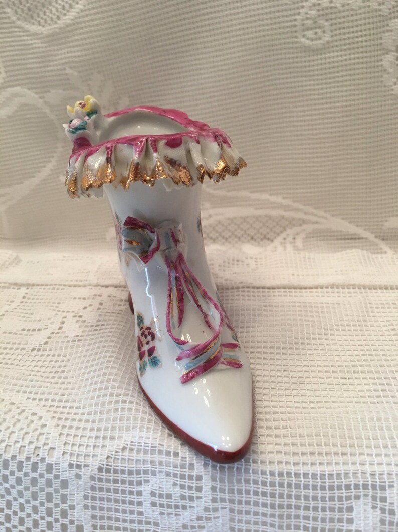 Vintage Boot Shoe Figurine Red & White With Bow on Front - Etsy