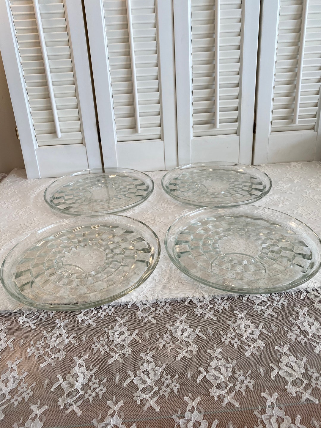 Vintage Clear Glass Plates ~ Stacked Cube Design ~ Set of Four Snack ...