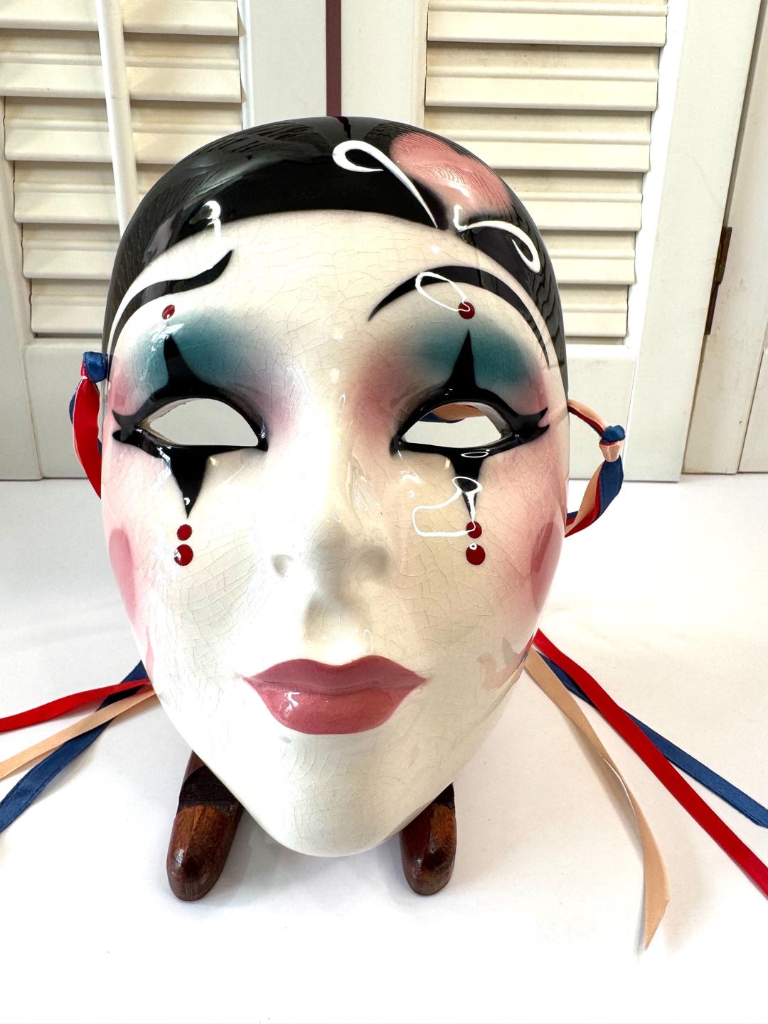 Clay Art Mask ~ San Francisco USA 1989 ~ Blue Pink Black ~ Mardi Gras ...