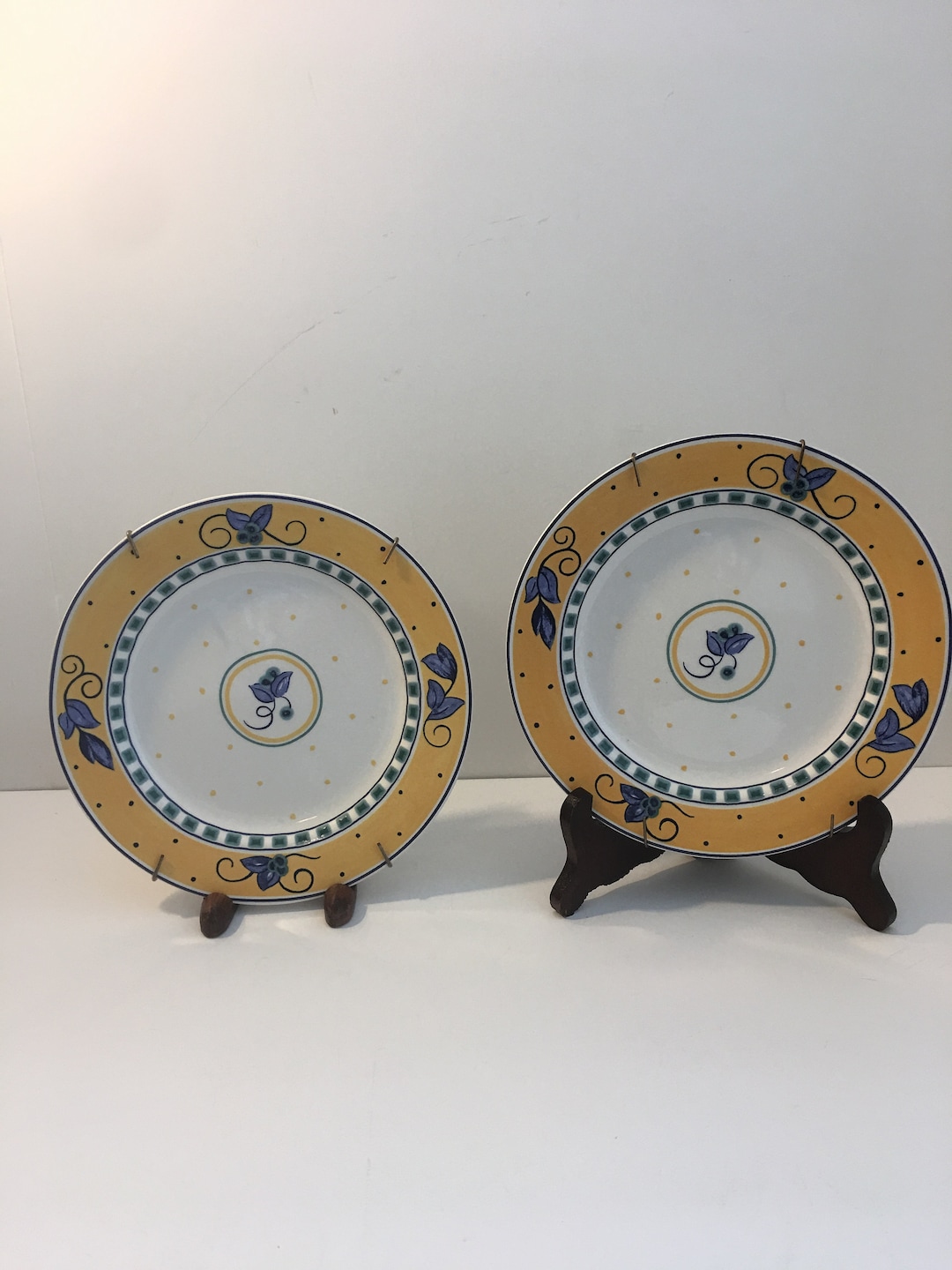 Sango Fiesta Plates ~ Blue Green and Yellow Design ~ Set of Two Plates ...